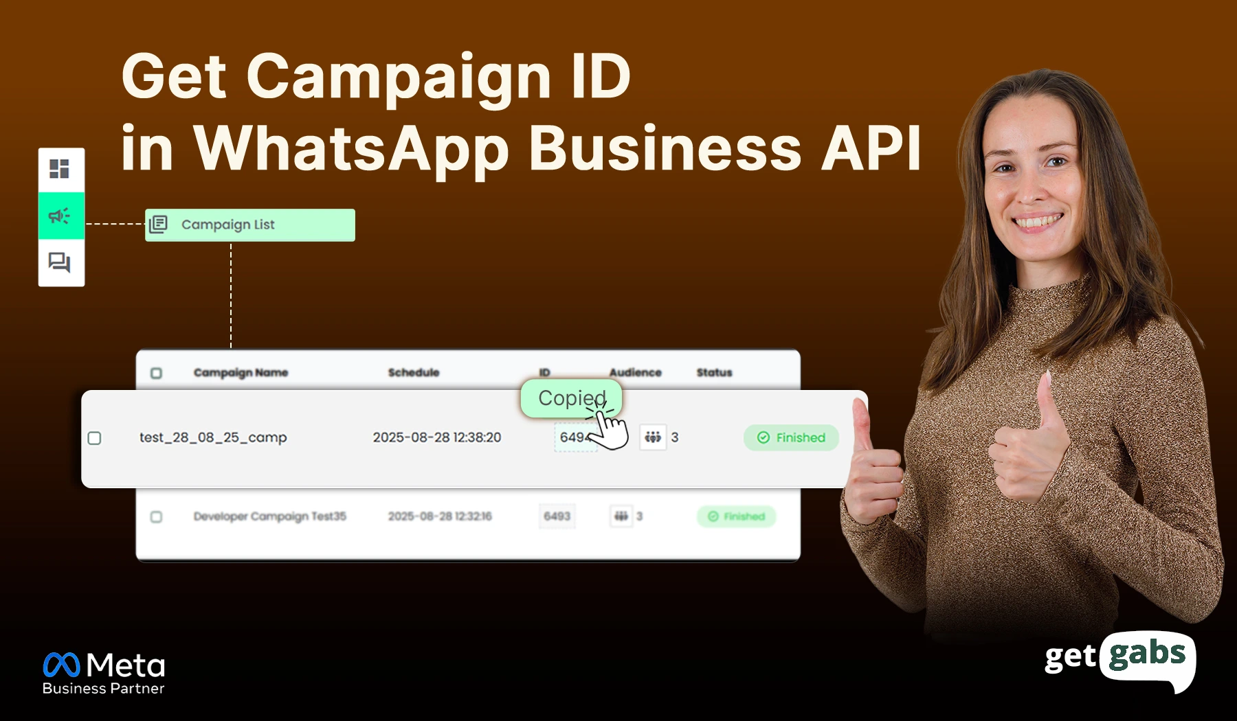 How to get Campaign ID on getgabs to send Template Messages via API